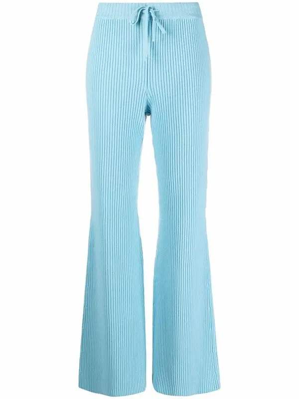 Alberta Ferretti Ribbed Knit Flared Trousers - Blue