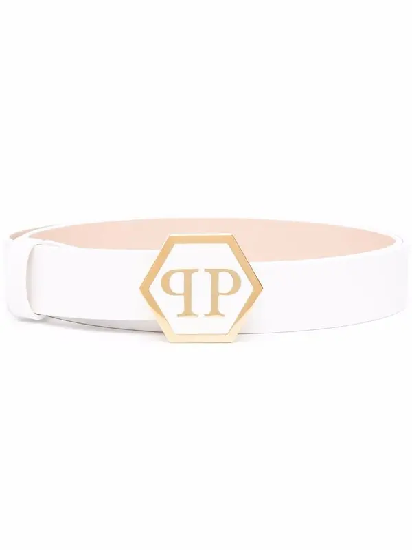 Philipp Plein Hexagon Leather Belt - White