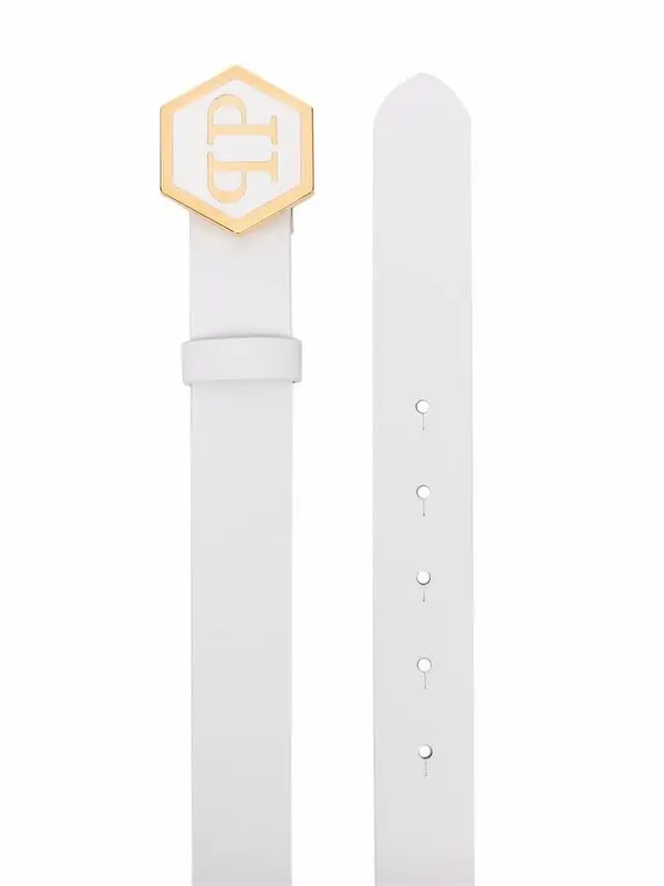 Philipp Plein Hexagon Leather Belt - White