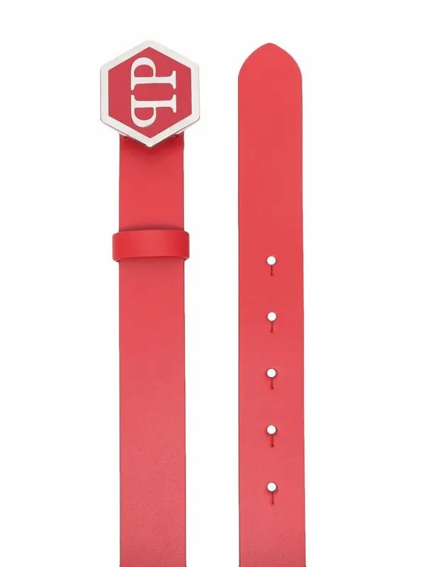 Philipp Plein Hexagon Leather Belt - Red