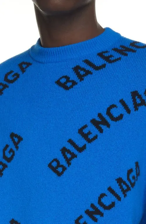 Balenciaga Intarsia Diagonal Logo Oversize Wool Blend Sweater - Blue/black