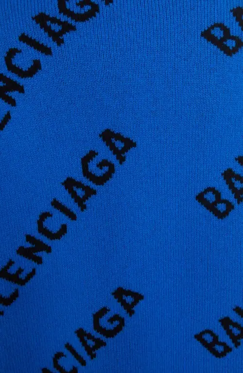 Balenciaga Intarsia Diagonal Logo Oversize Wool Blend Sweater - Blue/black