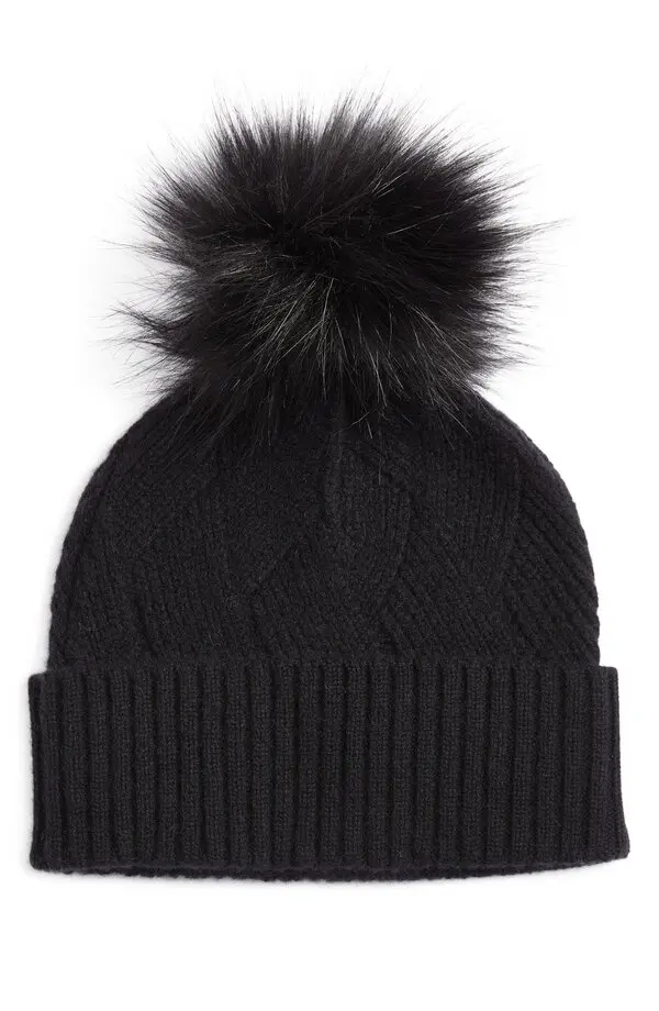 Nordstrom Recycled Cashmere Pom Beanie - Black Rock  display picture 1
