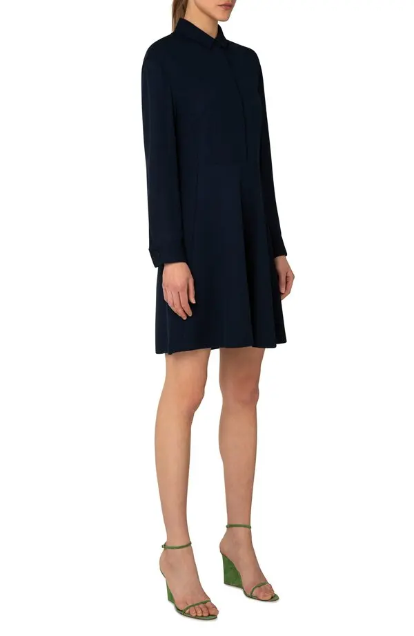 Akris Long Sleeve Crepe Shirtdress
