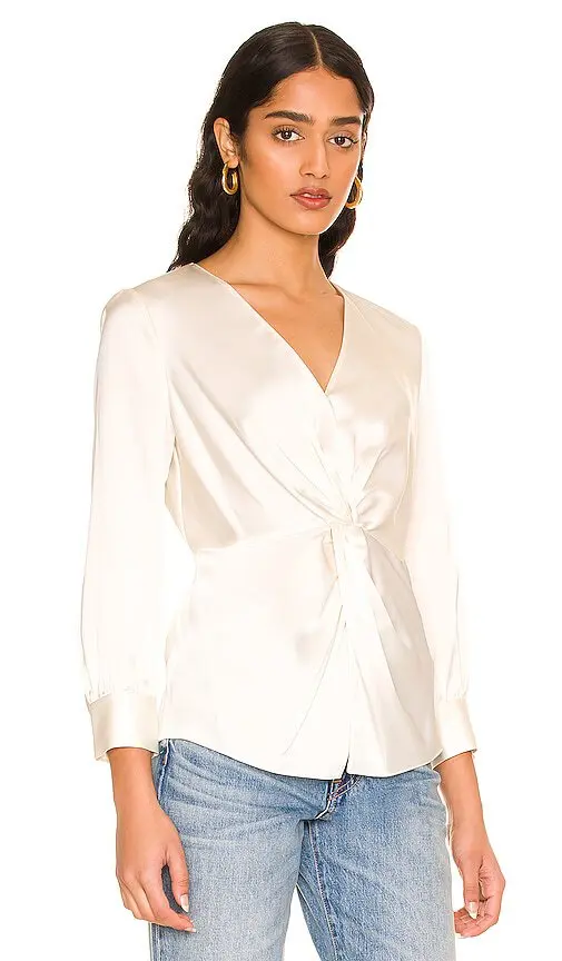 Theory Long Sleeve Twist Blouse In Ivory