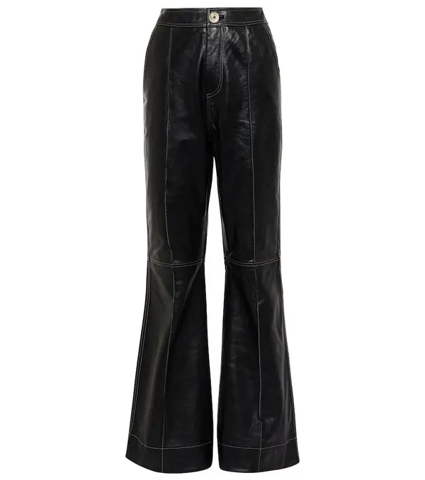 GANNI High-rise Leather Bootcut Pants
