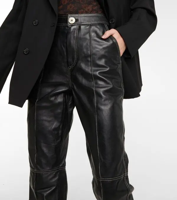 GANNI High-rise Leather Bootcut Pants