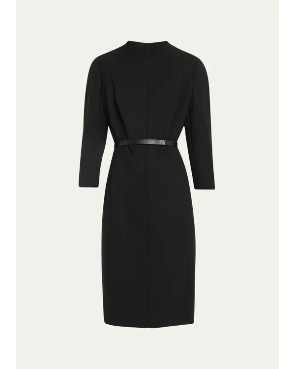 Akris Split-neck Double-face Wool Sheath Dress - Black