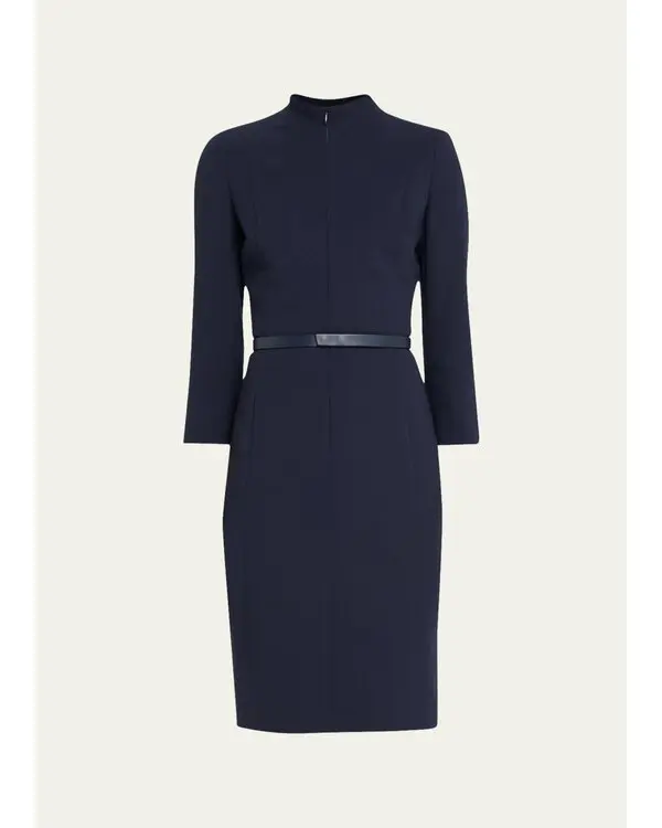 Akris Split-neck Double-face Wool Sheath Dress - Blue