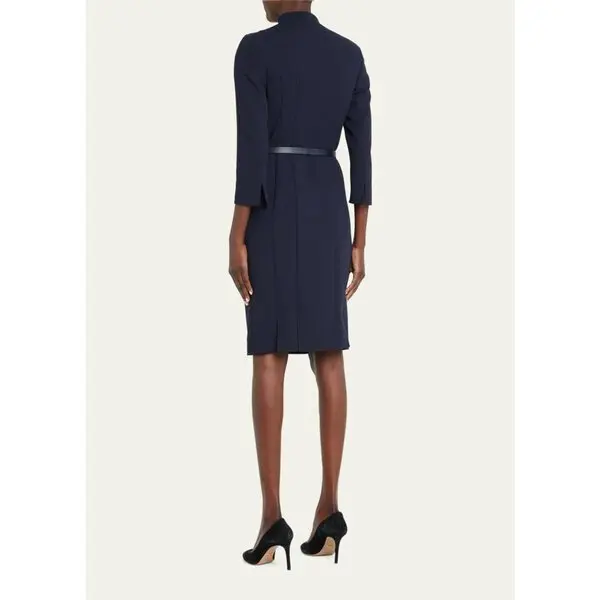 Akris Split-neck Double-face Wool Sheath Dress - Blue