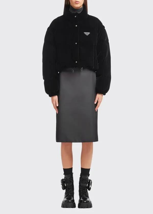 Prada Velvet Cropped Puffer Jacket W/ Detachable Sleeves