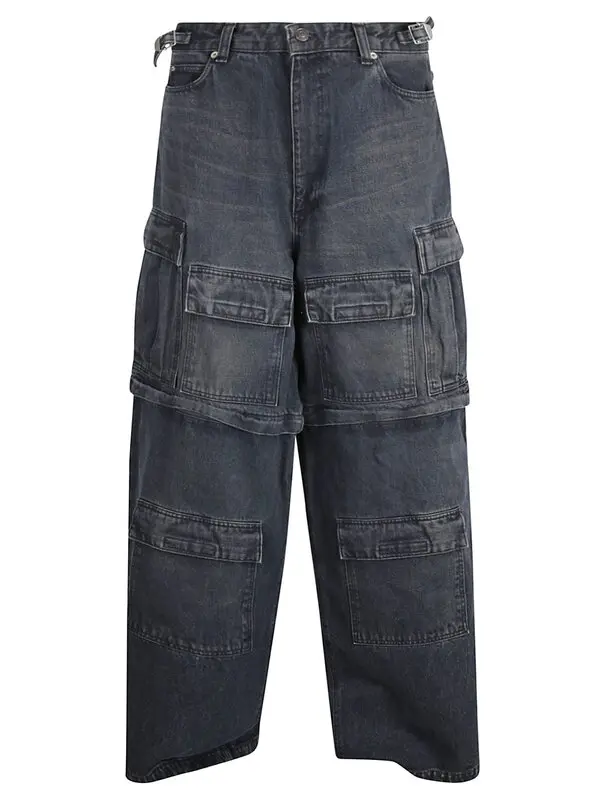 Balenciaga Wide Leg Denim Cargo Pants - Brown/Marine Blue 