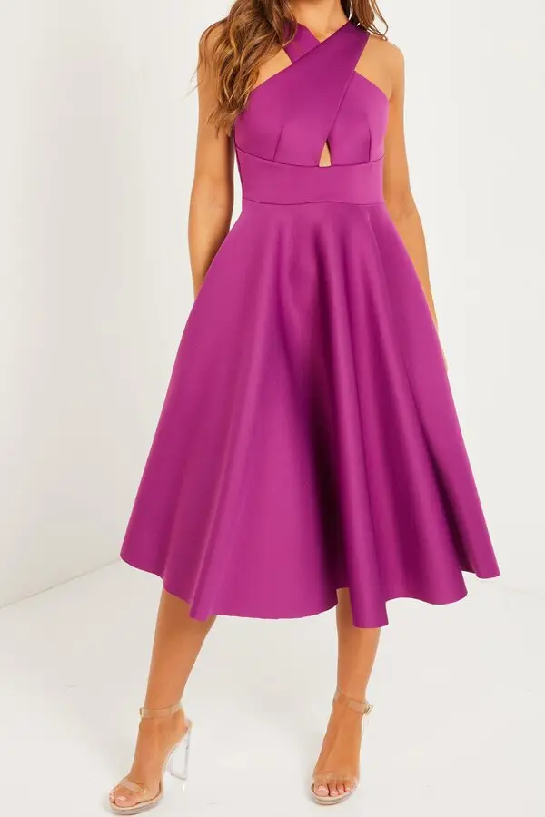 scuba midi skater dress QUIZ Women's Scuba Asymmetric Midi Skater Dress