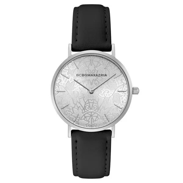 Bcbgmaxazria Classic Two Hand Silver Dial Leather Strap Watch