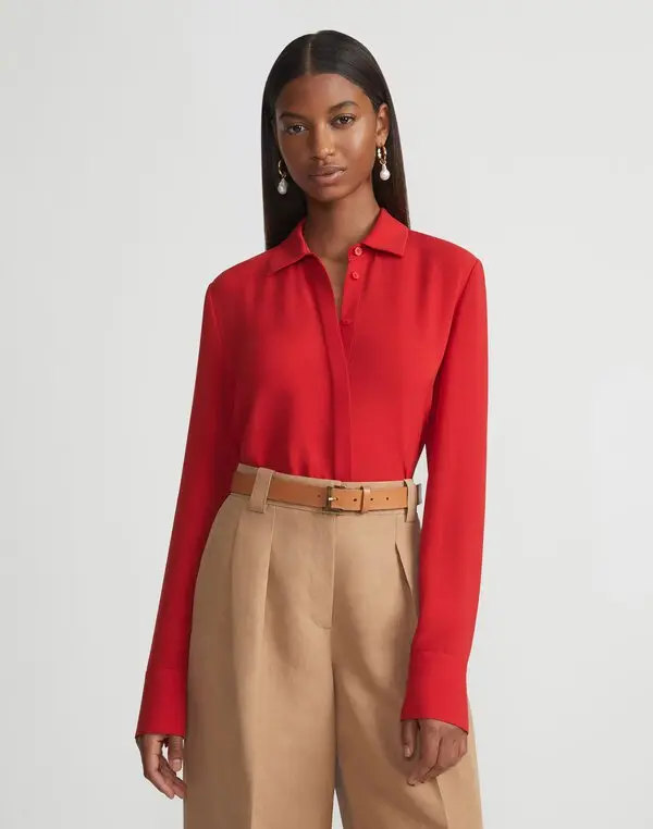 Lafayette 148 New York Silk Georgette Button-front Blouse - Spark