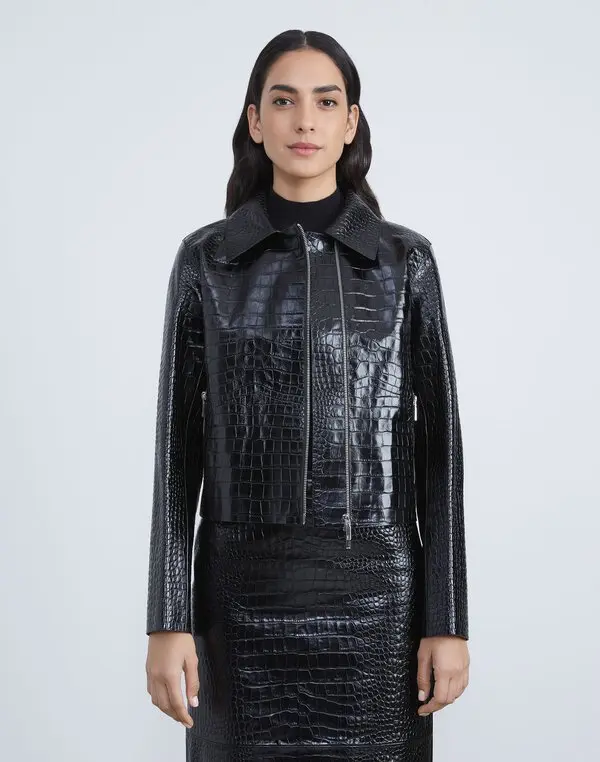Lafayette 148 New York Bex Moto Jacket In Italian Croc-Embossed