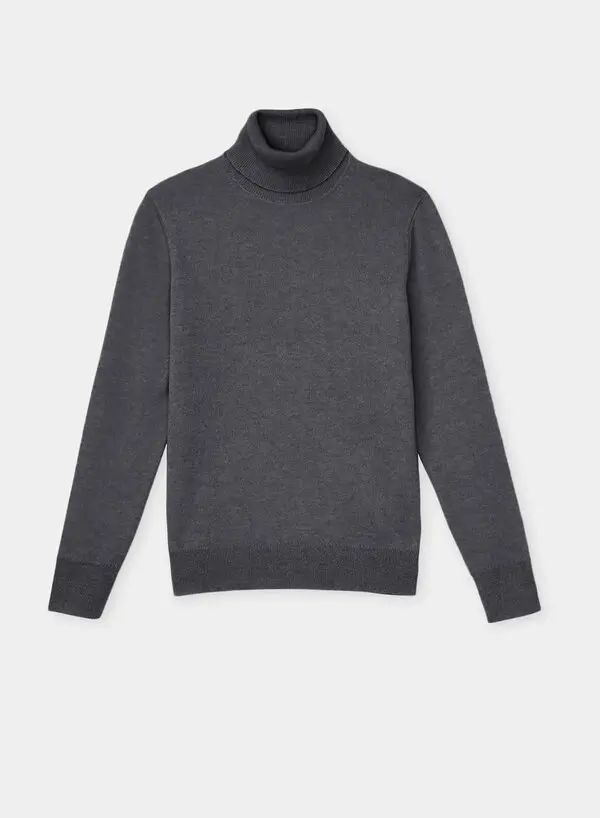 Lafayette 148 New York Cashmere Fitted Turtleneck Sweater - Graphite Melange
