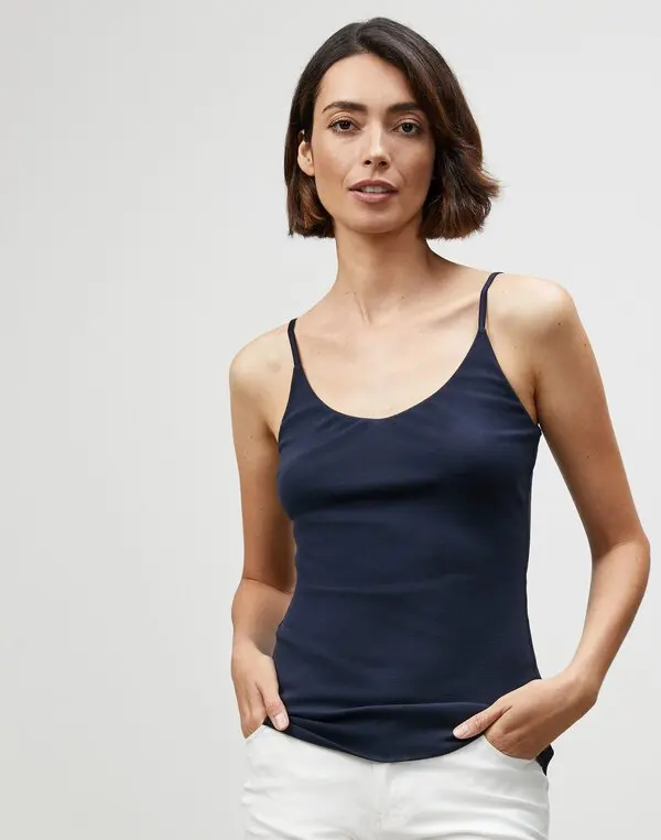 Lafayette 148 New York Jersey Scoop Neck Camisole Tank - Blue