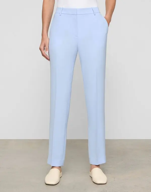 Lafayette 148 New York Crepe High Rise Straight Leg Ankle Pants - Skyline Blue