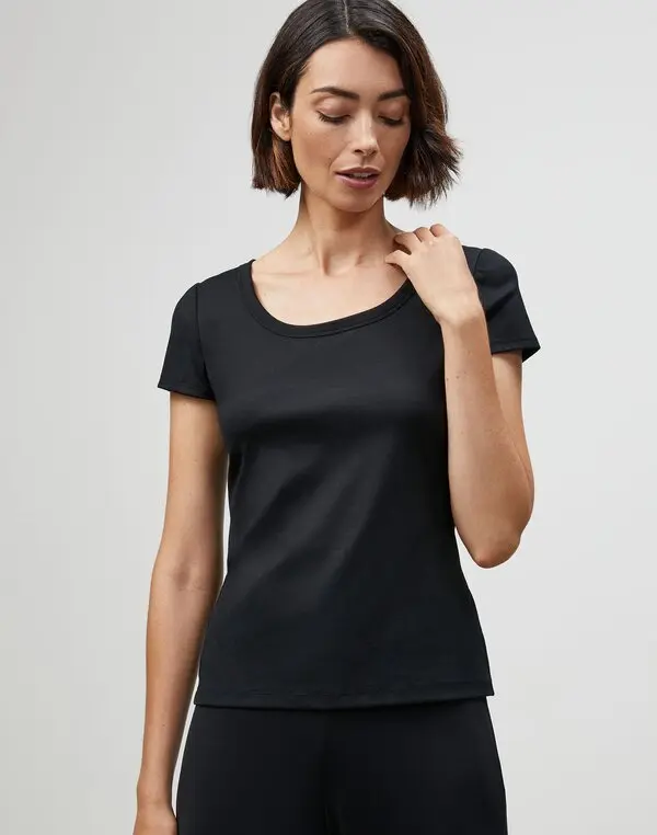 Lafayette 148 New York Cotton Rib Scoop Neck T-shirt - Black