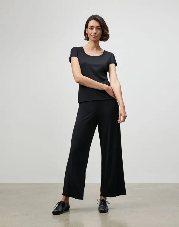 Lafayette 148 New York Cotton Rib Scoop Neck T-shirt - Black