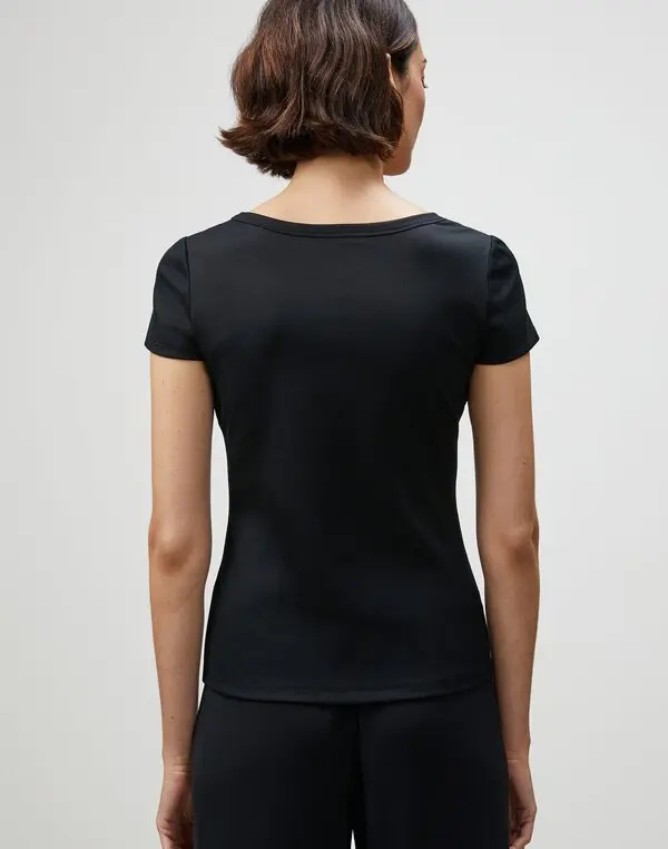 Lafayette 148 New York Cotton Rib Scoop Neck T-shirt - Black