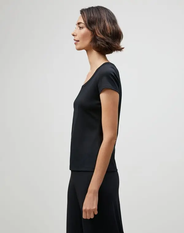 Lafayette 148 New York Cotton Rib Scoop Neck T-shirt - Black