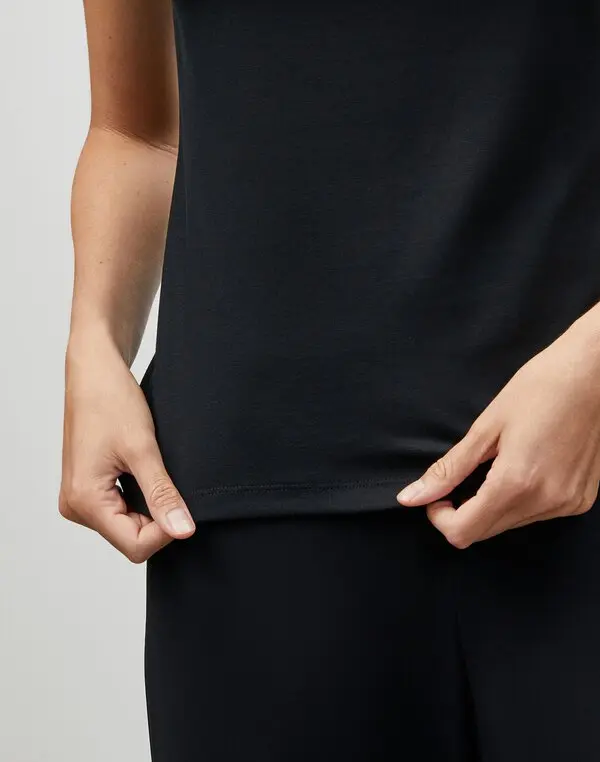 Lafayette 148 New York Cotton Rib Scoop Neck T-shirt - Black