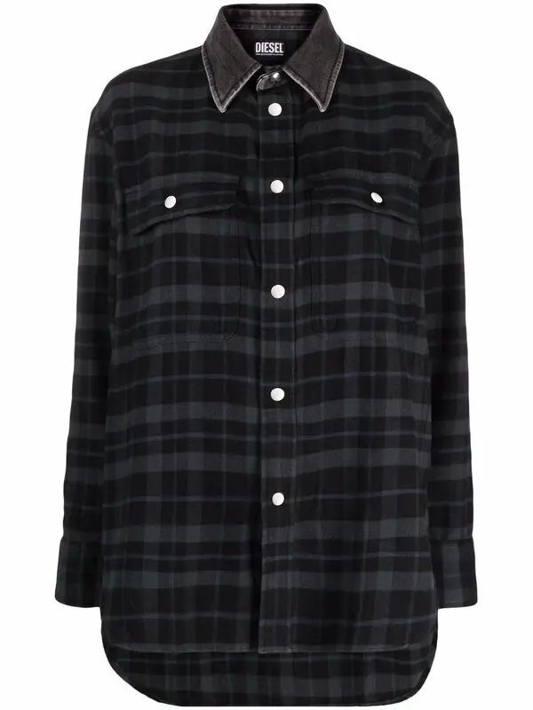 DIESEL® Checked Denim-collar Shirt