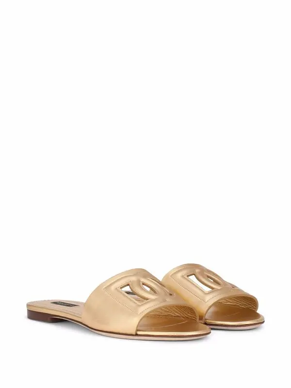 Dolce & Gabbana Dg Logo Leather Sandals - Gold