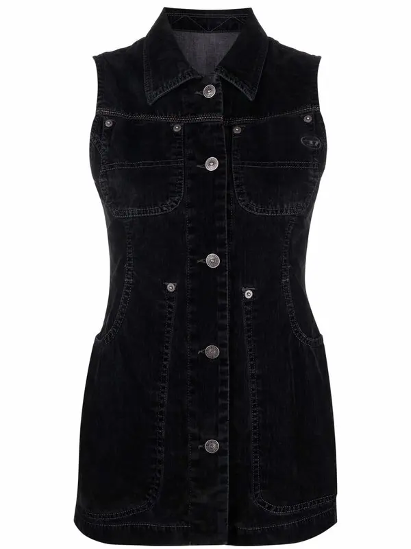 DIESEL® Cotton Blend Sleeveless Shirt With Embroidered Logo