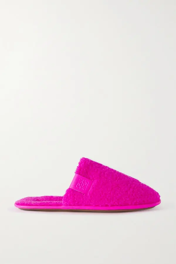 Loewe Neon Fleece And Leather Slippers