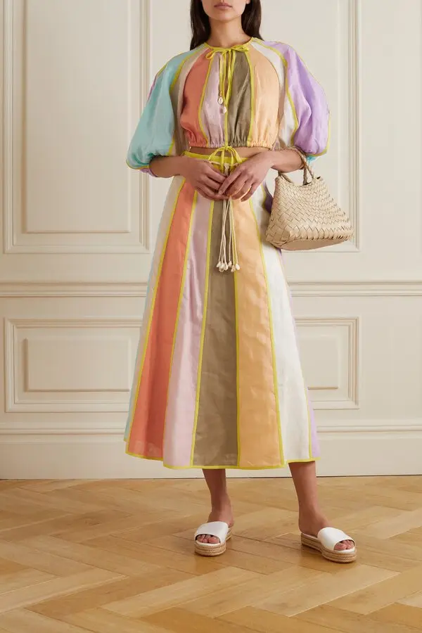Zimmermann Lola Belted Paneled Linen Midi Skirt - Unknown | Editorialist
