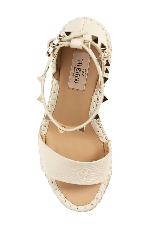 Valentino Garavani Rockstud Espadrille Wedge Sandal - Ivory