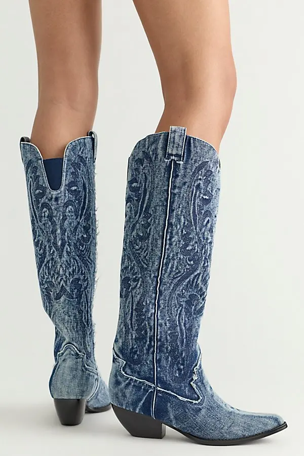Jeffrey Campbell Finn Tall Western Boots - Blue Denim