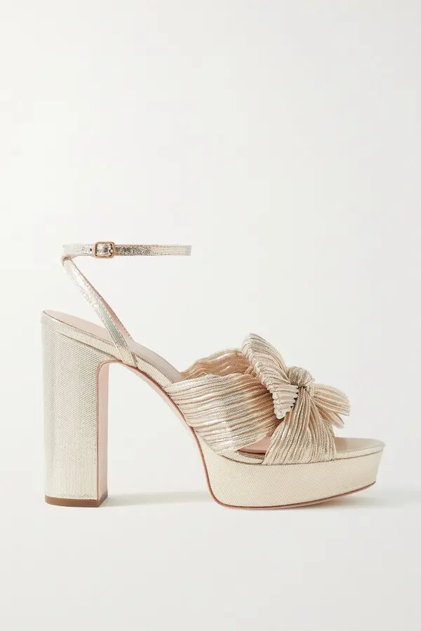 LOEFFLER RANDALL Natalia Bow-embellished Plissé-lamé Platform Sandals