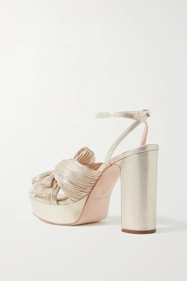 LOEFFLER RANDALL Natalia Bow-embellished Plissé-lamé Platform Sandals