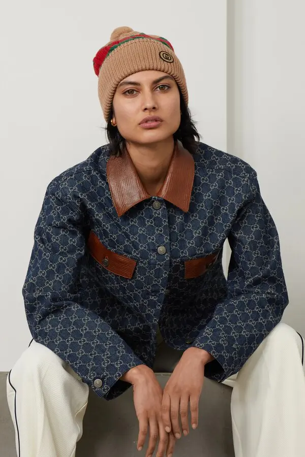 Gucci Pompom-Embellished Striped Cable-Knit Wool Beanie  display picture 1