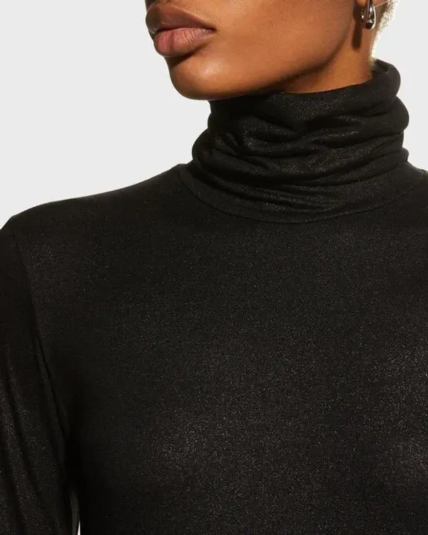 Majestic Filatures Metallic Long-sleeve Turtleneck Top - Black