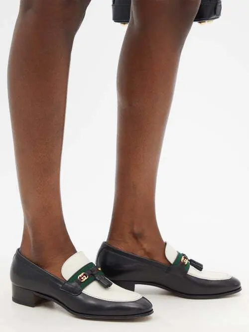 Gucci Paride Gg Web-Stripe Tassel Leather Loafers - White  display picture 1
