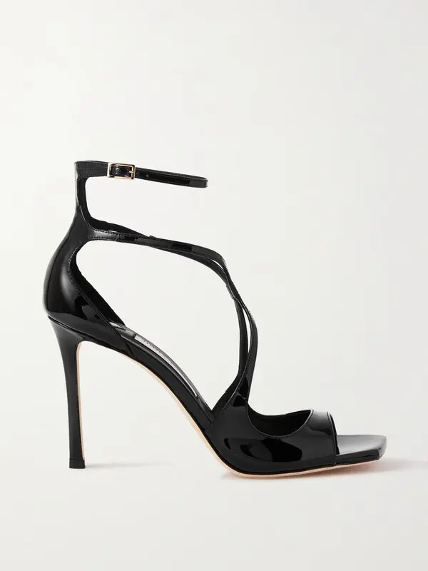 JIMMY CHOO Azia 95 Patent-leather Sandals - Black