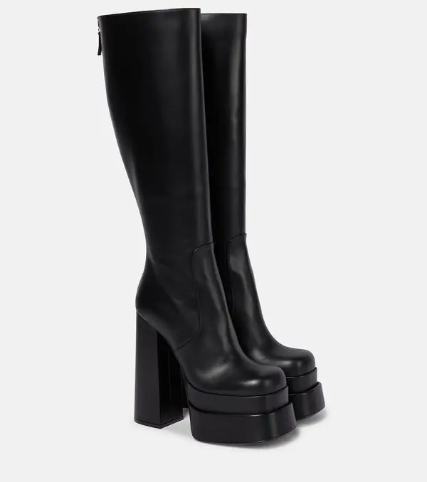 Versace Leather Platform Knee-high Boots - Black