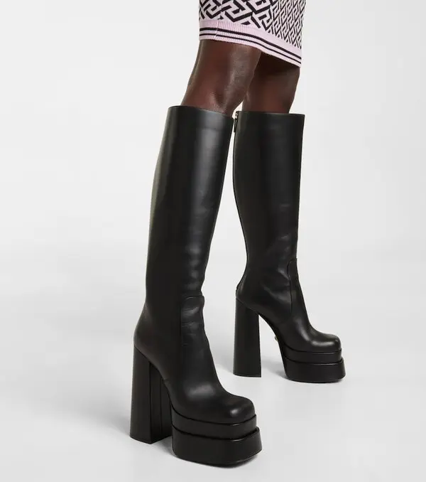 Versace Leather Platform Knee-high Boots