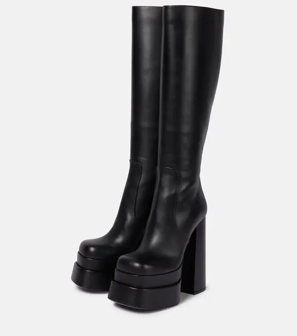 Versace Leather Platform Knee-high Boots