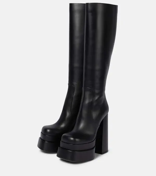 Versace Leather Platform Knee-high Boots