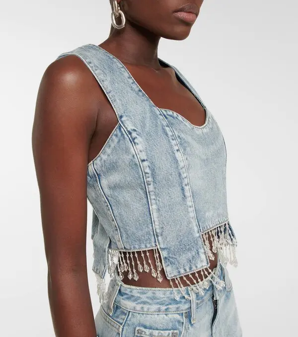 GANNI Embellished Denim Crop Top