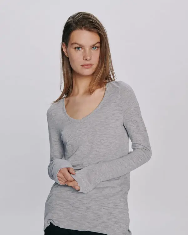 ATM Anthony Thomas Melillo Slub Jersey Long Sleeve V-neck T-shirt - Heathered Grey