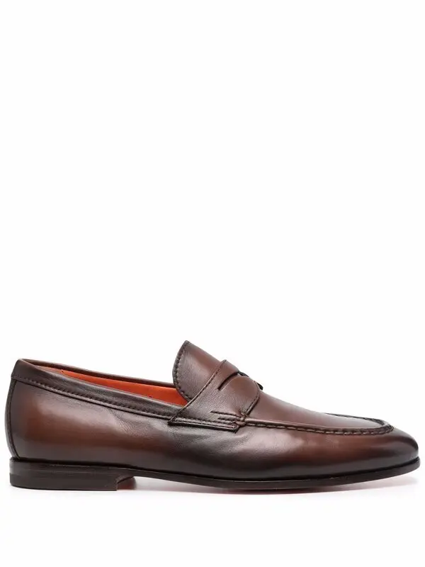 Santoni Leather Flat Loafers - Brown