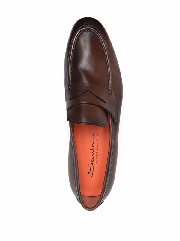 Santoni Leather Flat Loafers - Brown