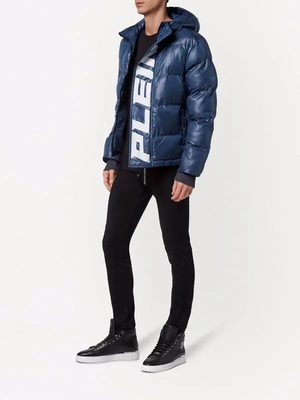 Philipp Plein Padded Long-sleeve Logo Jacket - Blue